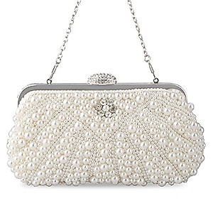 BAGLAMOR Women's Evening Bag Pearl Clutch Purses Crystal Handbag for Wedding Evening Casual Party