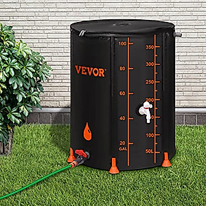 VEVOR 100 Gallon Collapsible Rain Barrel, Portable Rainwater Collection System Water Storage Tank for Garden Water Catcher,Rain Water Collection Barrel with Two Spigots and Overflow Kit,Black