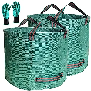 Professional 2-Pack 137 Gallon Lawn Garden Bags (D34, H34 inches) Yard Waste Bags with Coated Gloves - Large Reusable Yard Leaf Bags 4 Handles,Gardening Clippings Bags,Leaf Container,Trash Bags