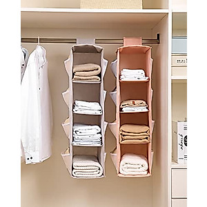 AARAINBOW 2 Packs Hanging Closet Organizer with 4 Shelf Wardrobe Clothes Organizer with 12 Side Pockets, Collapsible Hanging Storage for Sweater Pants Bra Socks (Gray Pink)