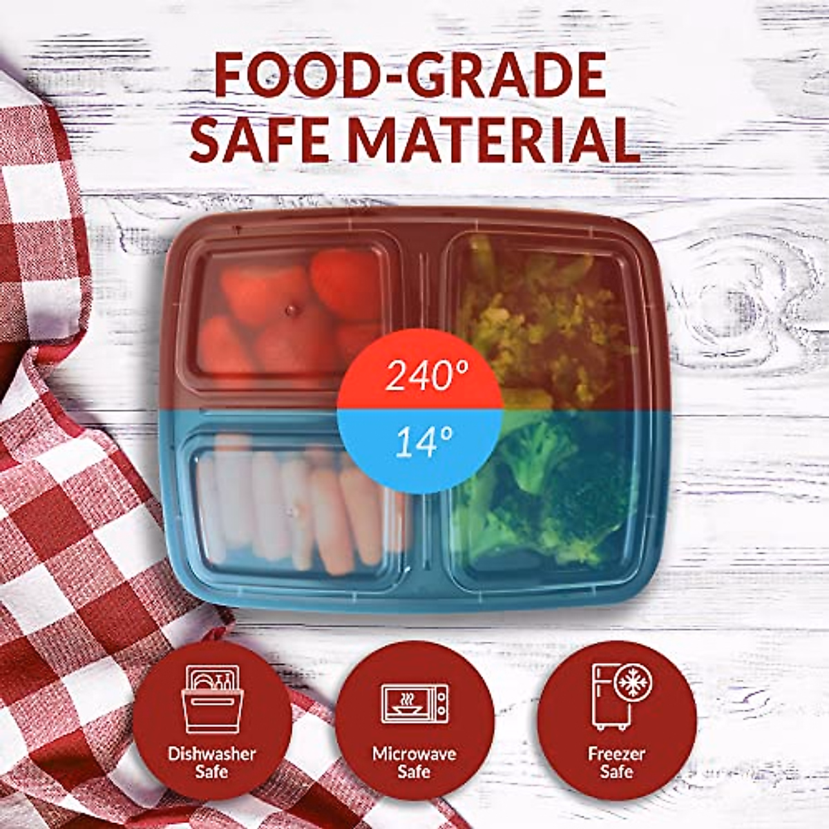 Reli. Meal Prep Containers, 32 oz. | 40 Pack | 3 Compartment Food Container w/Lids| Microwavable Food Storage Containers/To Go | Black Reusable Bento Box/Lunch Box Containers for Food/Meal Prep