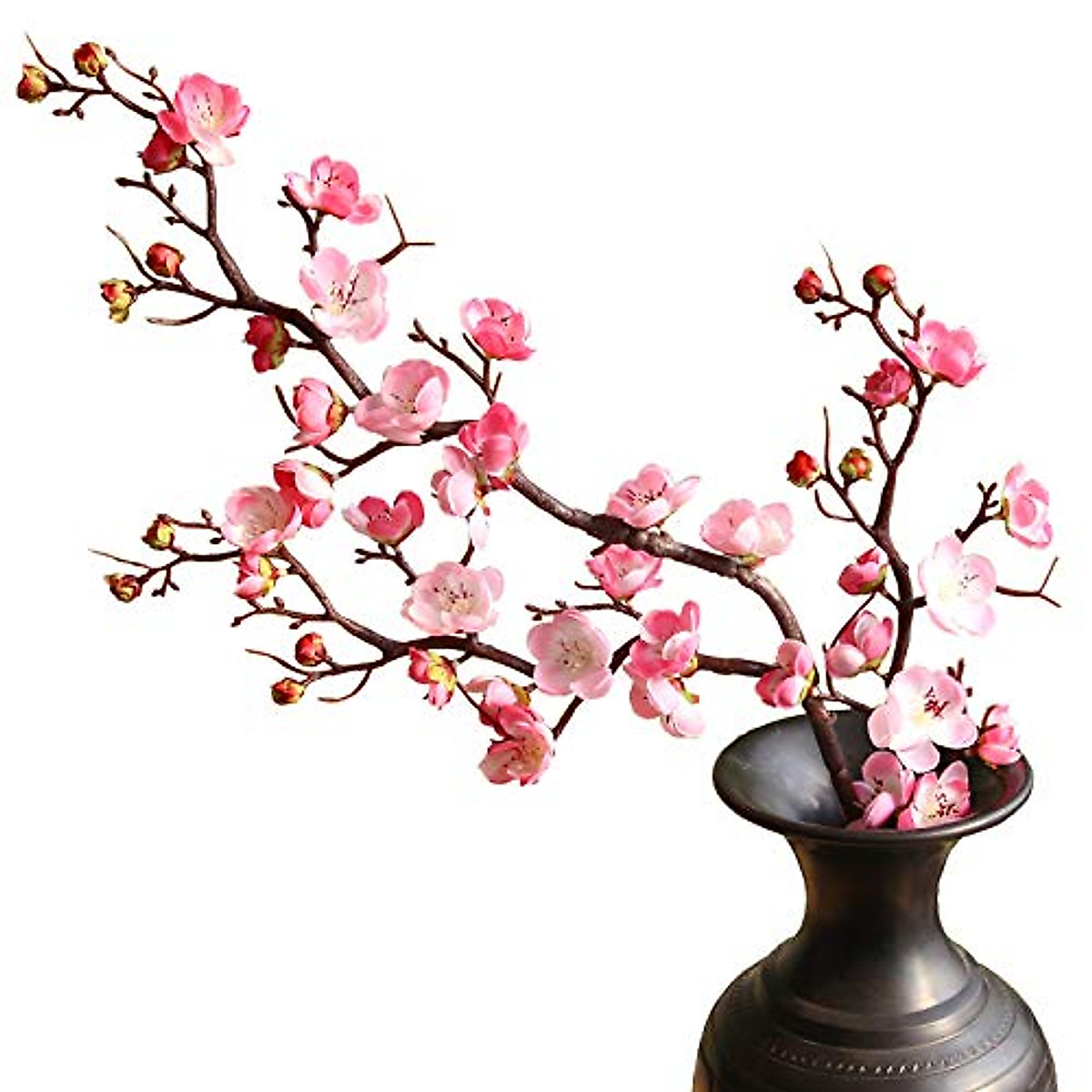 cn-Knight 3pcs Artificial Cherry Blossom Branches,37 Inch Long Stem Silk Plum Blossom with Buds,Realistic Japanese Apricot for Home Décor Centerpiece Wedding Bouquet,Pink