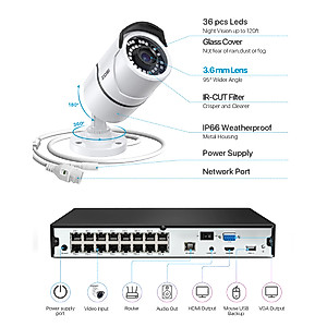 ZOSI 4K 16CH PoE Home Security Cameras System,4K 8MP 16CH H.265 CCTV NVR with 4TB HDD and 16 x 5MP Indoor Outdoor PoE IP Bullet Dome Cameras with Night Vision,Remote Access for 24/7 Recording