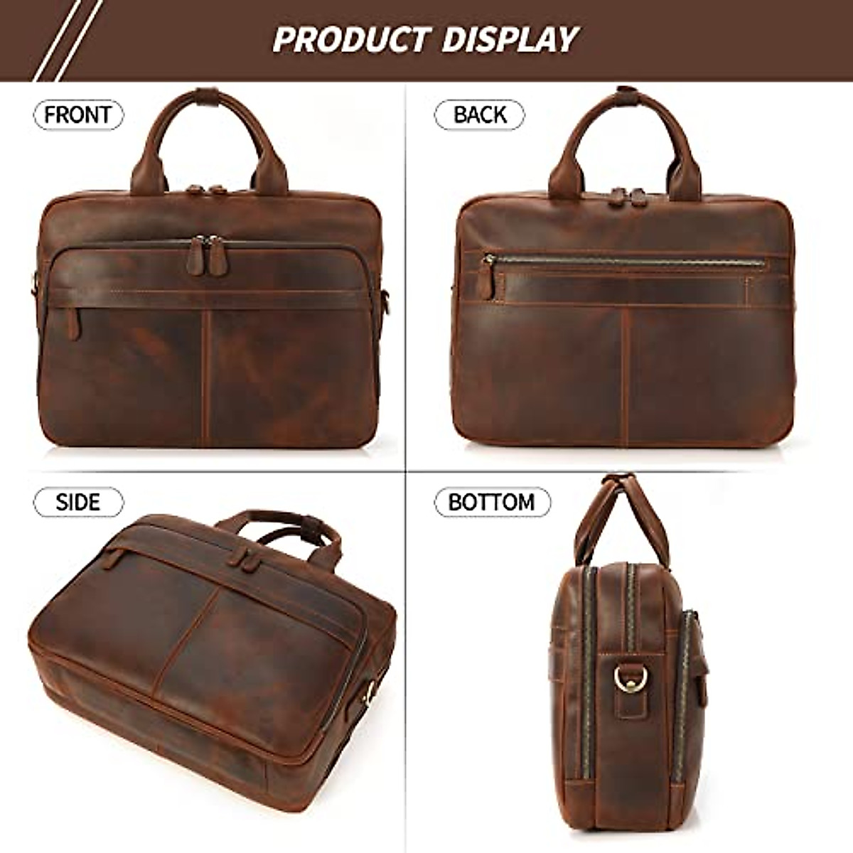 Jack&Chris Leather Briefcase for Men,Retro Business Travel Messenger Bag,Large 15.6 Laptop Work Bag