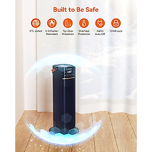 OPODEE Space Heater, 1500W PTC Ceramic Heating 18" Electric Space Heater for Office, Large Room, Indoor Use, Bedroom, Portable Heater with Thermostat, Safety Protection, 70°Oscillating, 24H Timer