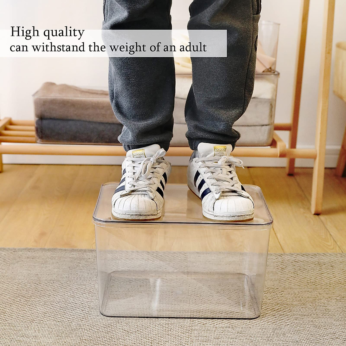 Sgoostood Lidded Plastic Storage Bins Set Clear Desk Basket Box Organizer Kitchen Container Clothes Laundry Closet Cabinet Shelf, Organization and Storage for Shelves Office Bathroom(clear 3XL+2M)