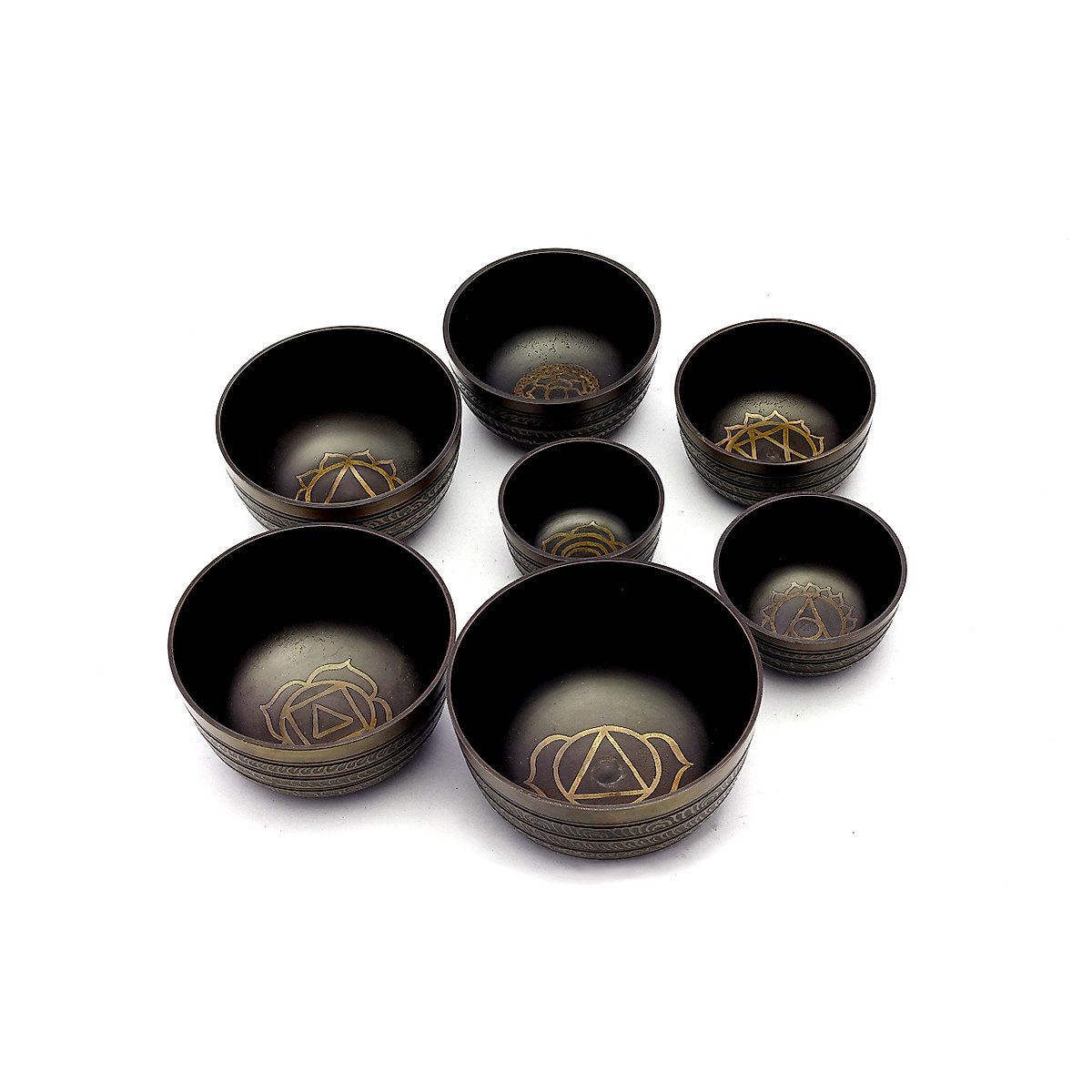 Sets 7 Sets of Meditation Bowls-Chakra Healing Tibetan Singing Bowl From Nepal (Brown colored)