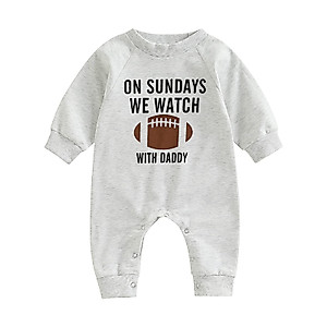 Infant Baby Boys Girls Football Season Jumpsuit Watch Football with Daddy Funny Romper Playsuit Sweatshirt (with Daddy, 0-3 Months)