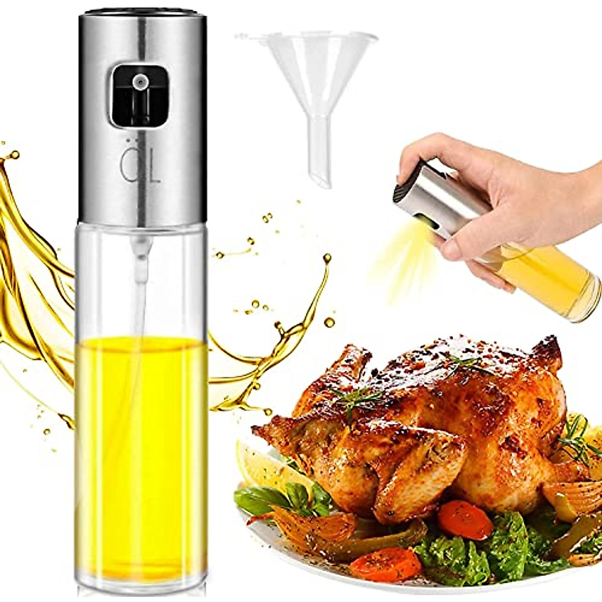 LayYun Olive Oil Sprayer Dispenser for cooking, Food-grade Glass Oil Spray Transparent Vinegar Bottle Oil Dispenser 100ml for BBQ/Making Salad/Baking/Roasting/Grilling/Frying Kitchen
