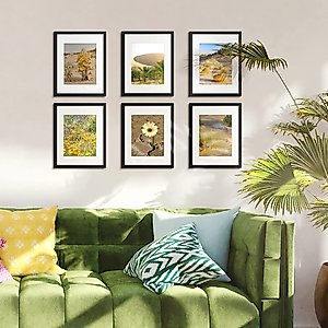 upsimples 11x14 Picture Frame Set of 3, Made of High Definition Glass for 8x10 with Mat or 11x14 Without Mat, Wall and Tabletop Display Photo Frames, Black