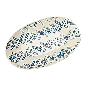 Creative Co-Op Hand-Painted and Debossed Stoneware Platter Serving Tray Serveware, 12.25", Blue & White