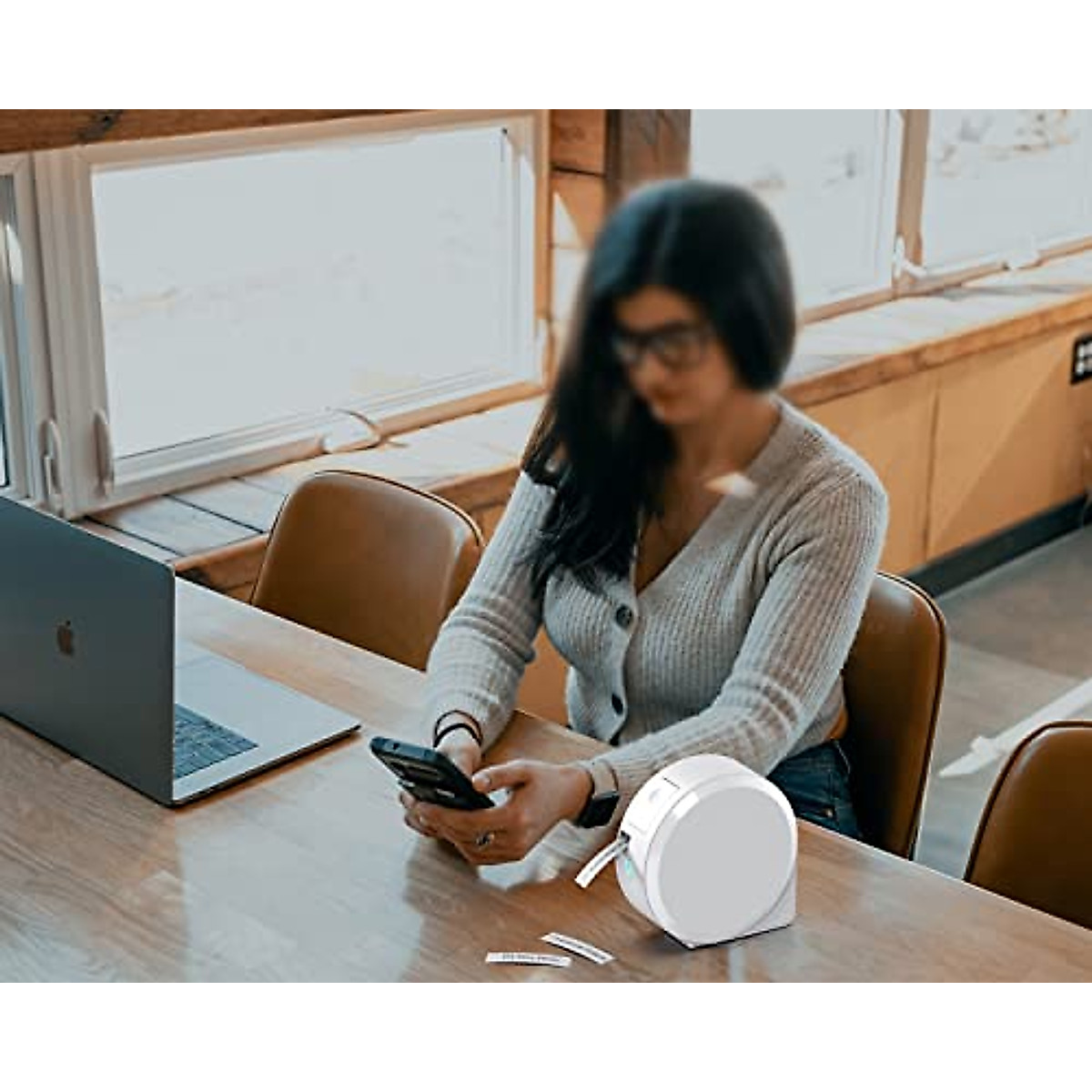 Labelife Bluetooth Label Maker Machine, Wireless and Portable Label Maker with Multiple Fonts, Compatible with iPhone and Android Phone, with One Laminated JM Label, for Home & Office, P3100D, White