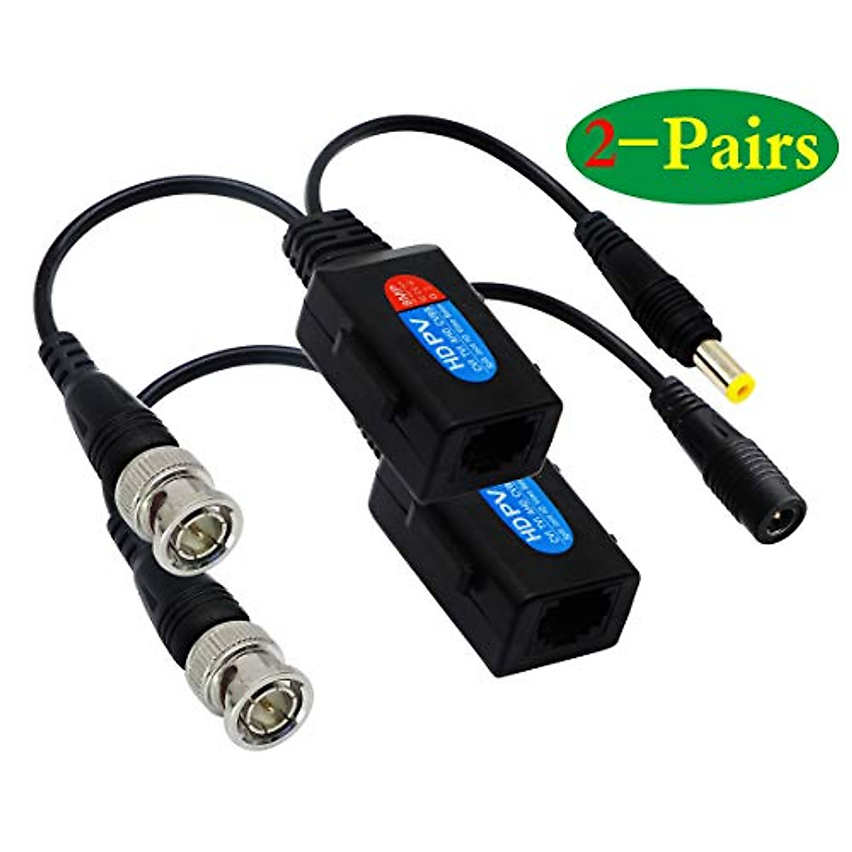 zdyCGTime Balun HD Cat5 RJ45 to BNC Video Baluns transceiver Passive with Power Connector for 720P 1080P 3MP 4MP 5MP 8MP HD-CVI/TVI/AHD/CVBS/960H Camera(2 Pairs)