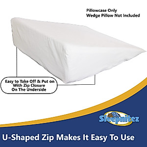 Sleepnitez Bed Wedge Pillow Case Cover, White Loose Fitting 100% Egyptian Cotton Wedge Pillowcase for Our 8" Wedge Pillow. Zip Closure for Easy Removal.