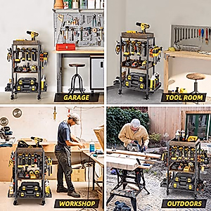 Power Tool Organizer Garage Storage Organization Shelving Tool Holder Drill Rack Shelf Rolling Tool Cart Open Tool Chest Cabinet Box Organizer with Wheels Workshop Garage Gift Ideas for Men Dad