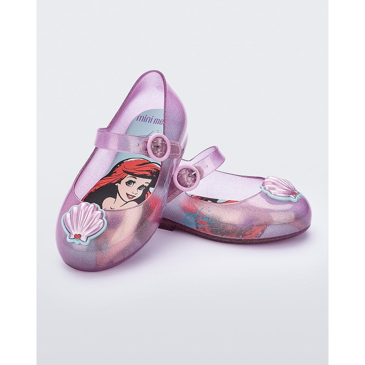 mini melissa Girl's Sweet Love + Disney Princess Mary Jane Jelly Flat for Toddlers & Babies - Jelly Shoes for Little Girls with Adjustable Strap & Side Buckle, Pink/Little Mermaid 7 Toddler M