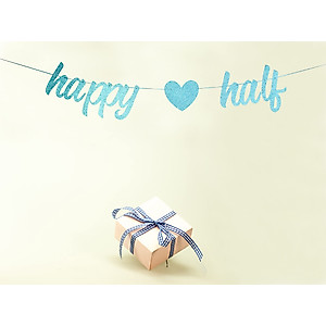 Happy Half Banner, Baby Boys/Girls' 6 Months/Half Year Birthday, Baby Shower Party Blue Gliter Paper Sign