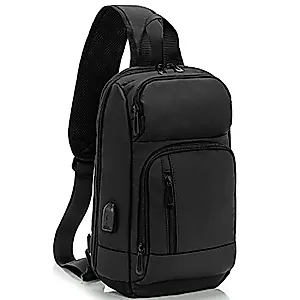 KINGSLONG Waterproof Sling Backpack Bag for Men Women with USB Charging Port, Crossbody Daypack Casual Chest bag Rucksack Shoulder backpack for Hiking Outdoor Travel Cycling Camping