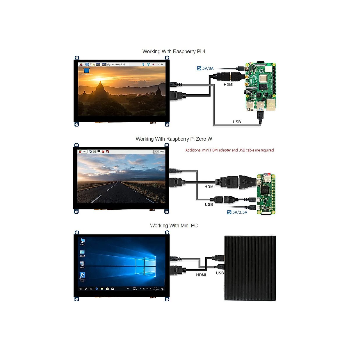waveshare 5 inch Capacitive Touch Screen TFT LCD Display Toughened Glass Panel 800x480 5inch HDMI H V4 LCD for Raspberry Pi 4B/3B+/3B/Zero/Zero W WH,PC,Support VariousSystems
