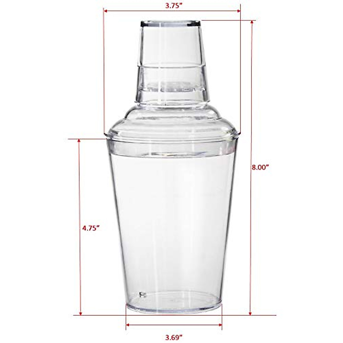 G.E.T. SH-175-1-CL-EC 17.5 Ounces. 3 Piece Shaker Set for Cocktails or Martinis, Clear, Break Resistant Plastic, (Pack of 4)