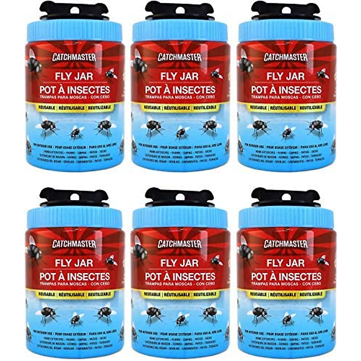 Catchmaster Fly Trap Bundle, Gold Stick 4-Pack & Outdoor Fly Jar 6-Pack, for Garage, Backyard, Pool, Patio & Camping