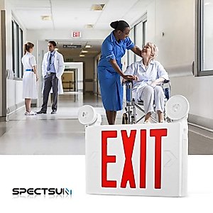 SPECTSUN 2 PACK LED Exit Sign Battery Backup-UL Certifited Exit Sign with Emergency Lights and 2 Lamp Heads- Fire Exit Sign 120-22VAC Red Emergency Exit Lighting for Business/Home.