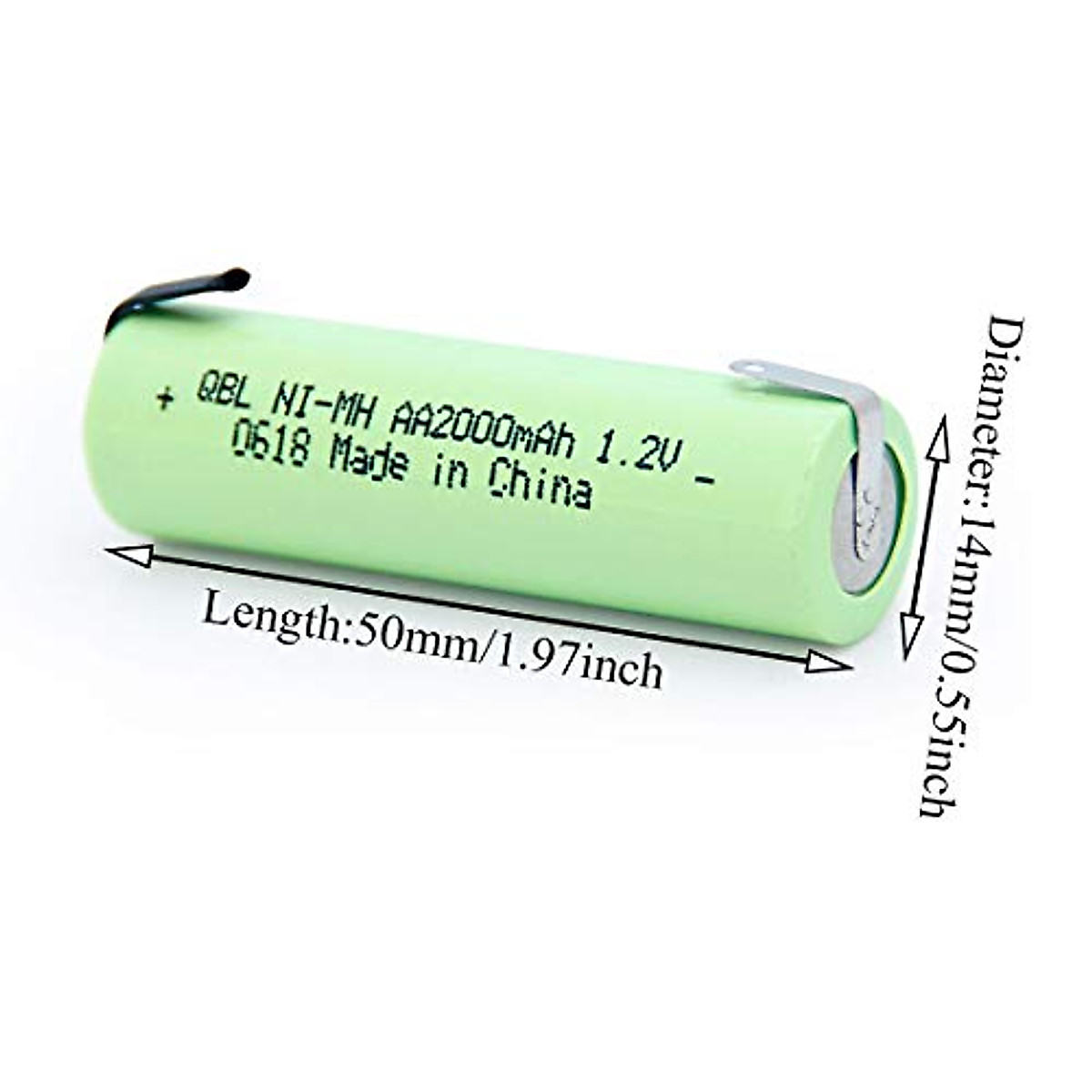 QBLPOWER NiMh 1.2V AA 2000mAh Razor Shaver Battery with Solder tab for Shaver (2pcs)