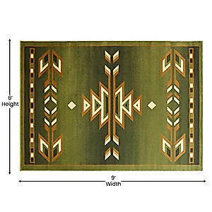 Flash Furniture Lodi Collection Southwestern Area Rug - Low Pile Green Olefin Rug - 6' x 9' Area Rug - Jute Backing - Hallway, Entryway, Bedroom, Living Room