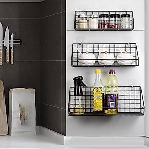 ROFAY Floating Shelves Set of 3, Wall Mounted Storage Rack Shelves for Bedroom, Living Room, Bathroom, Kitchen, Office and More - Carbonized Black