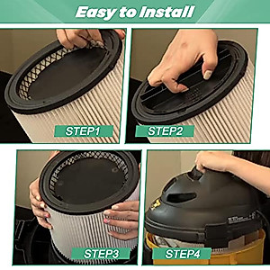 Replacement Cartridge Filter for Shop Vac 90304 90350 90333 by Techecook - 90350 90304 Shop Vac Filter fit Most Shop Vac Wet/Dry Vacuum 5 Gallon and Above, Reusable and Washable Synthetic Material