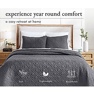 California Design Den Soft 100% Cotton Hand-Quilted Twin/Twin-XL Quilt with Sham, Pure Cotton Fabric & Fill, Charcoal Grey Twin Quilt, Pre-Softened, Diamond Pattern (Charcoal Grey)