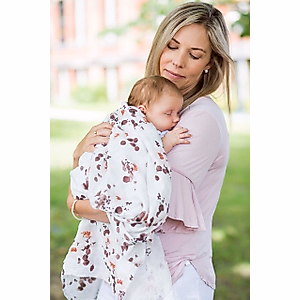 lulujo Birth Announcement Hat & Swaddle Blanket Set| Unisex Softest Bamboo Muslin Baby Swaddle Blanket| Neutral Receiving Blanket | 47in x 47in| Bamboo Knot Hat | Hello! Birth Announcement Sticker