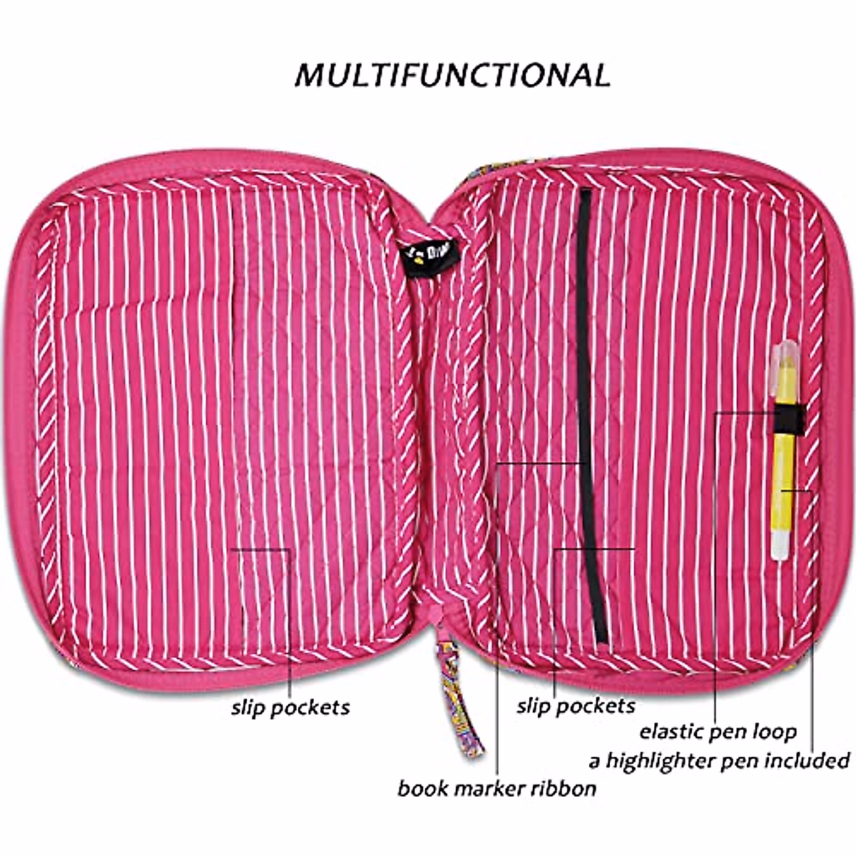 Bible Covers for Women, Quilted Bible Case Pink Floral Cotton Cloth with Handle and Pocket, Large 10x7x2.7 Inches