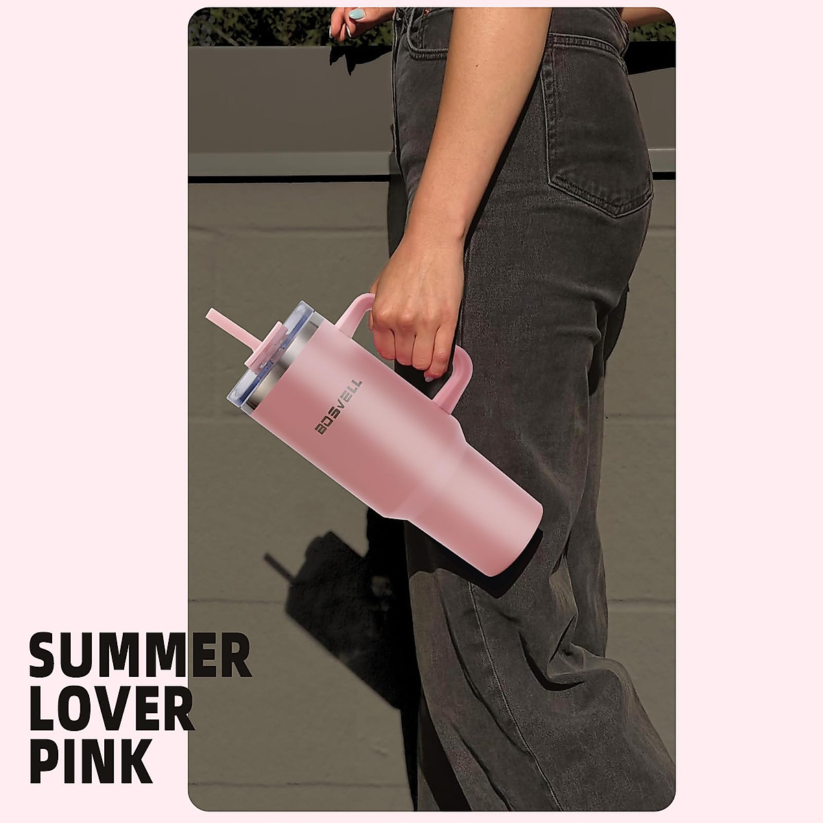 Bosvell 40 oz Tumbler with Handle and Straw Lid,Insulated Cup Reusable Stainless Steel Water Bottle Travel,Mug Cupholder Friendly,100% Leak-proof Travel Coffee Mug,Gifts for Women Men Him Her.