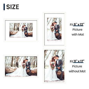 ENJOYBASICS 11x17 Picture Frame, Display Poster 8x12 with Mat or 11 x 17 Without Mat, Wall Gallery Photo Frames, White, 2 Pack