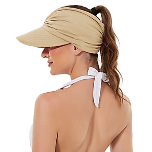 Durio Sun Hats for Women UV Protection Wide Brim Sun Hat Womens Sun Shade Hats for Women Ponytail Womens Sun Hat Beach Cap Womens Sun Visor Hat Black One Size