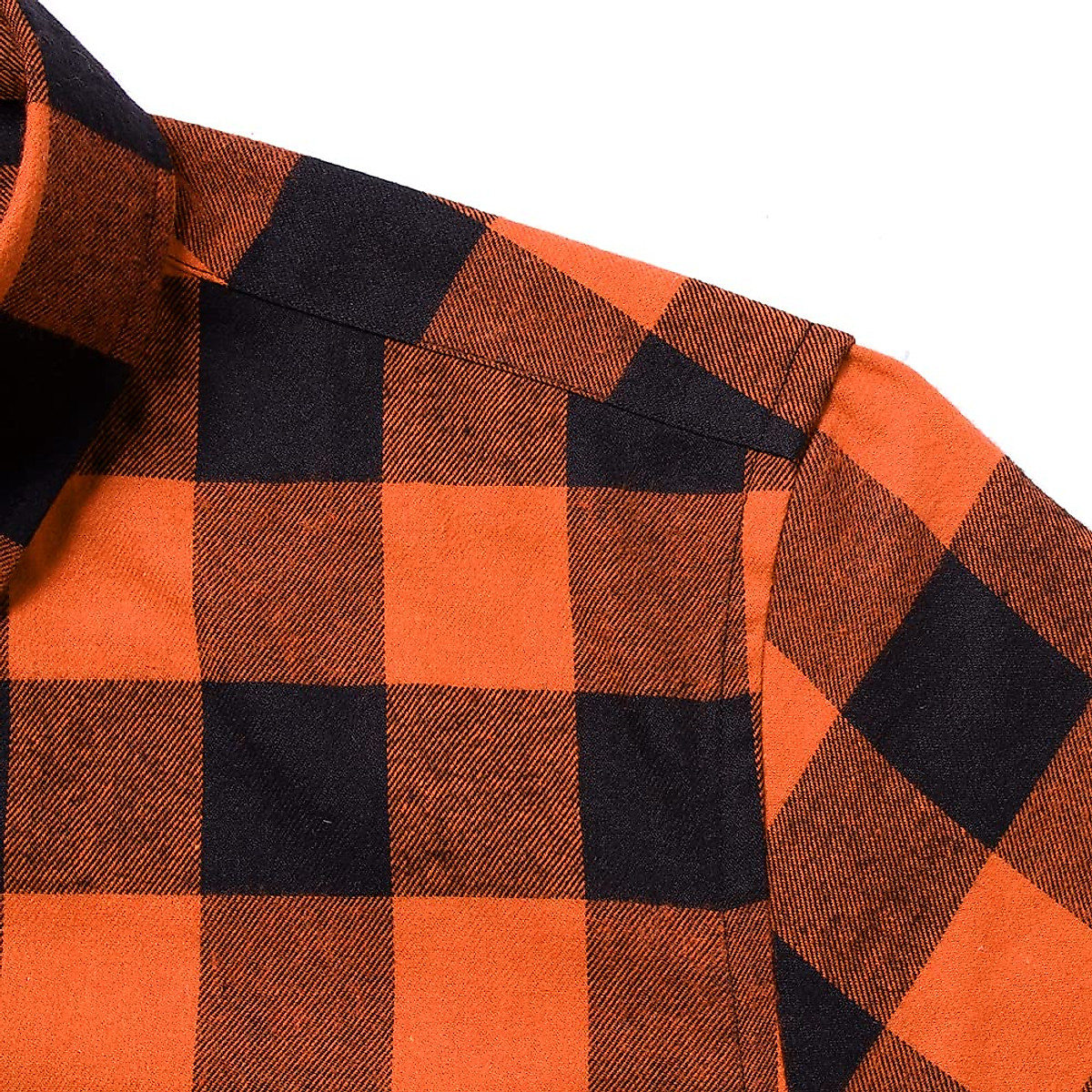 Leonal Men's Dress Long Sleeve Buffalo Plaid Checked Flannel Shirt (One Pocket-Orange Black Buffalo, XXX-Large)