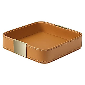 SANZIE Luxury Leather Desktop Storage, Small Catchall Organizer, Decorative Tray for Entryway Table to Hold Jewelry,Watch,Cosmetics,Keys,Phone,Wallet,Home & Office Accessories (Orange)