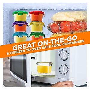 NutriChef 12 Piece Glass Food Storage Container – 4.48 oz Round Airtight Stackable Containers with Locking Lids for Baby Food, Snacks, Fruits, and Meal Prep - Oven & Freezer Safe