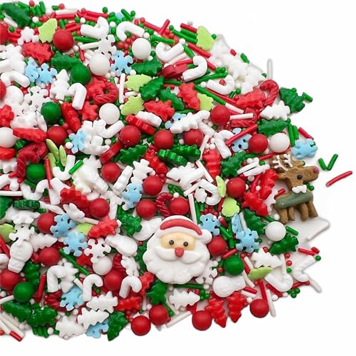 SE Si&Moos Edible Christmas Sprinkles for Cake Decorating Red Green and White Christmas Sprinkles Christmas Cake Decorations Christmas Tree Sprinkles Mix with Each 1 Santa Face and Deer Toopers 3 OZ