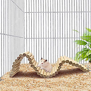 kathson 6 Pcs Wooden Hamster Suspension Ladder Bridge,Bendable Long Climbing Ladders Pet Cage Toy Accessories Hideout Natural Chew Balls for Mouse Chipmunk Rabbits and Other Small Animals