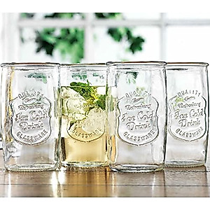 Glaver's Drinking Glasses Set of 4, Vintage Italian Style – Elegant 20 Oz Clear Tumbler Glassware Set– Genuine Artisan-Made for, Refreshing Drinks, Beverages, Cocktails. Dishwasher Safe