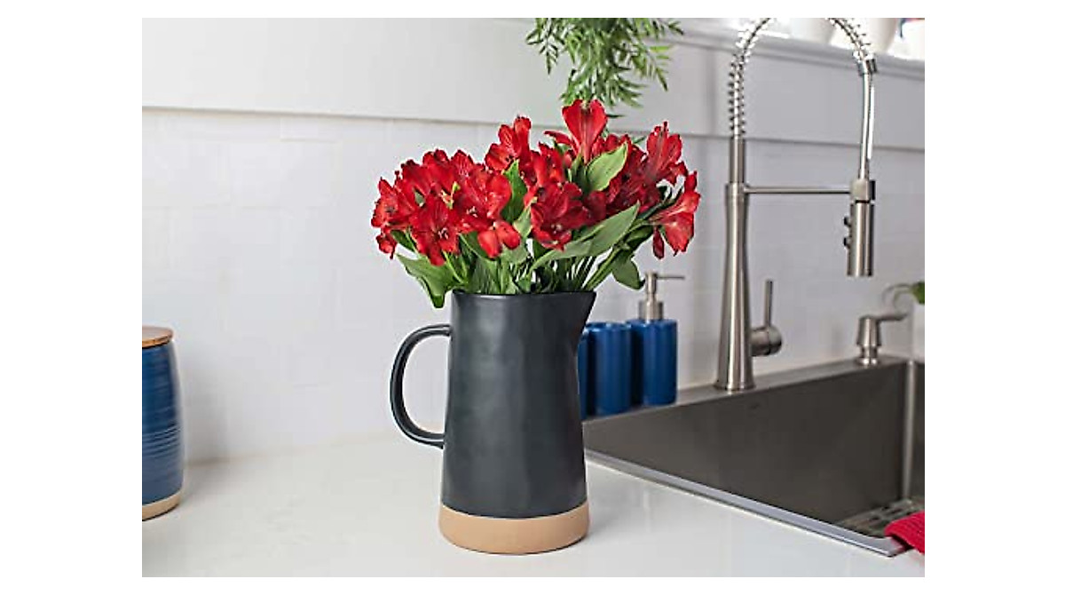 Nat & Jules Large Raw Bottom Matte Black 48 ounce Ceramic Pitcher Jug ...