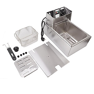 Haofy Stainless Steel Electric Deep Fryer for Fried Chicken French Fries, Single Cylinder Single Sieve 6L Electric Immersion Deep Fryer (US Plug)