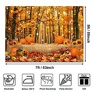 Avezano Autumn Fall Forest Photography Backdrop Natural Scencery Fall Landscape Leaves Haystack Thanksgiving Backrgound Pumpkin Maple Leaves Party Supplies 7x5ft
