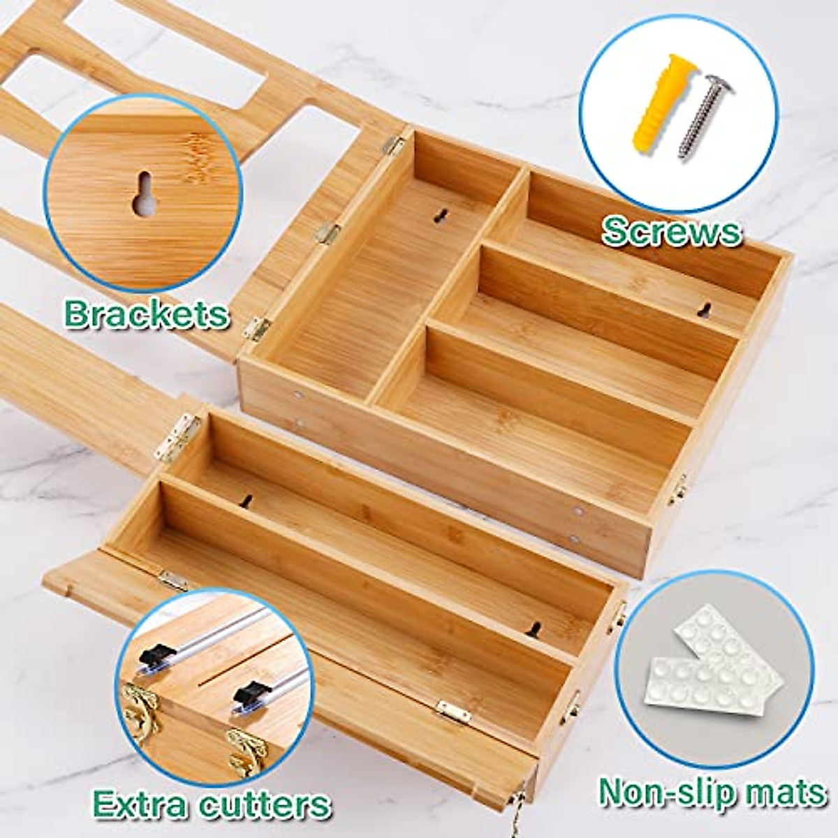 UrbanEco Ziplock Bag Organizer Foil and Plastic Wrap Organizer with Cutter, 6-in-1 Multifunction Kitchen food bag storage Box for Drawer or Wall mount with Aluminum Foil Dispenser - Compatible with Gallon Quart Sandwich & Snack Bag - Foil Dispenser Fits T