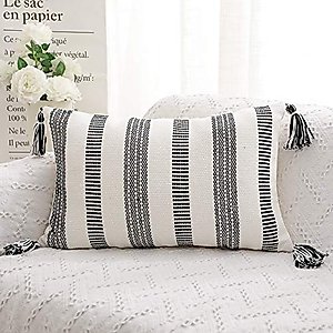 SEEKSEE Black and White Stripes Hand-Woven Rectangular Waist Throw Pillow Covers, Stylish Modern Minimalist Design for Sofa, Bedroom, Living Room(Lumbar 12 x 20 Inches,1PC)…