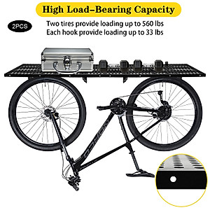 Garage Shelving Wall Mounted, 2-PACK 2x6FT Garage Shelving, 72”x 24”Garage Shelving Wall Mount Organizer, 560 lbs Load Capacity Garage Storage Rack Floating Shelves, with 4 Hooks, 1 Sets, Black