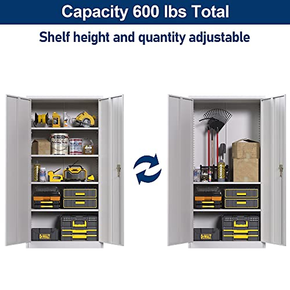Aobabo Metal Storage Cabinet with 2 Doors, 72”H×36”W×18”D Locking Steel Storage Cabinet for Office,Garage,Gray Storage Cabinets with 4 Adjustable Shelves,Assembly Required