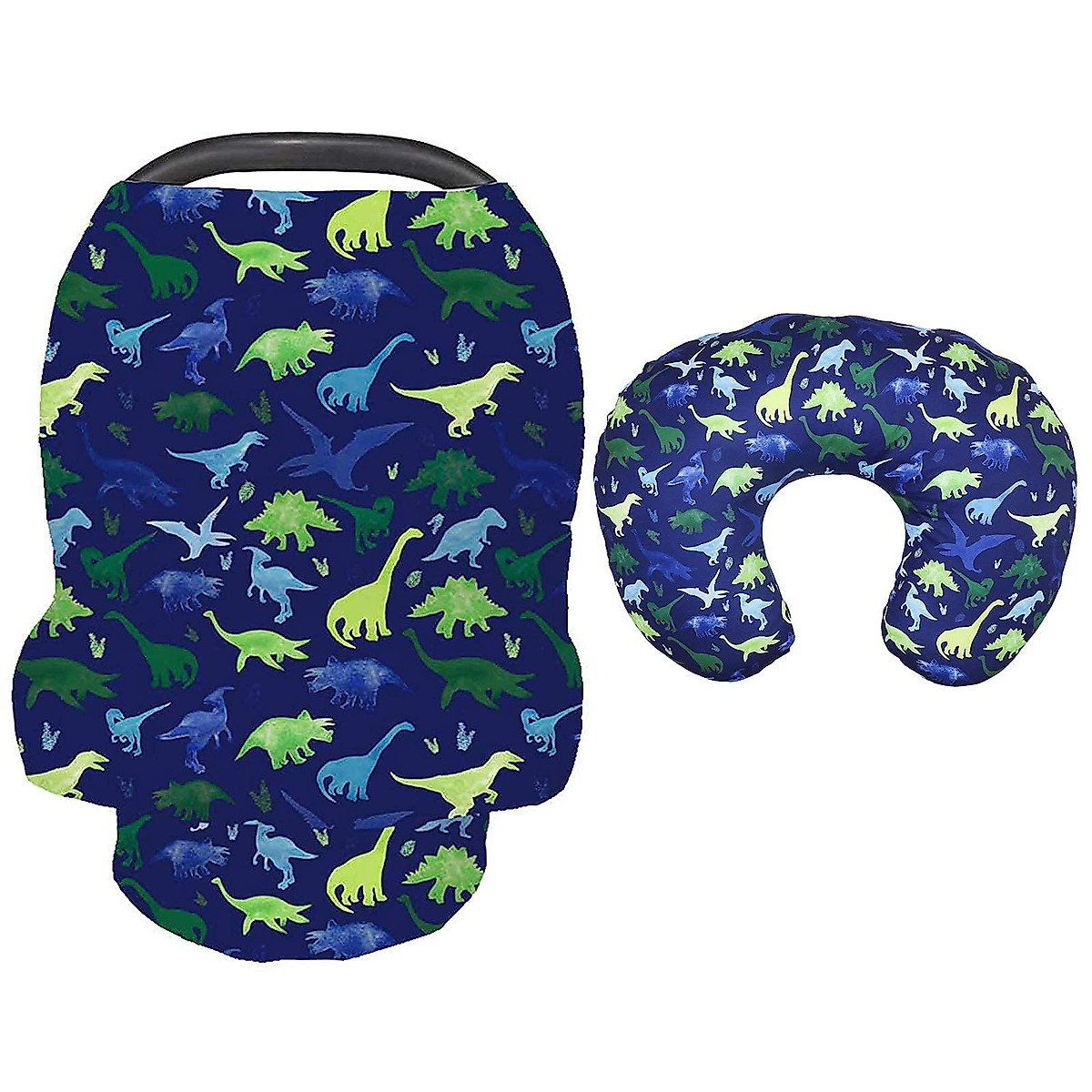 Dinosaur Nursing Pillow Cover & Carseat Cover Set, Breastfeeding Pillow Slipcover & Car Seat Canopies for Baby Boys & Girls, Nursing Pillow Case & Stroller Covers for Newborn, Soft Fabric Fits Snug On
